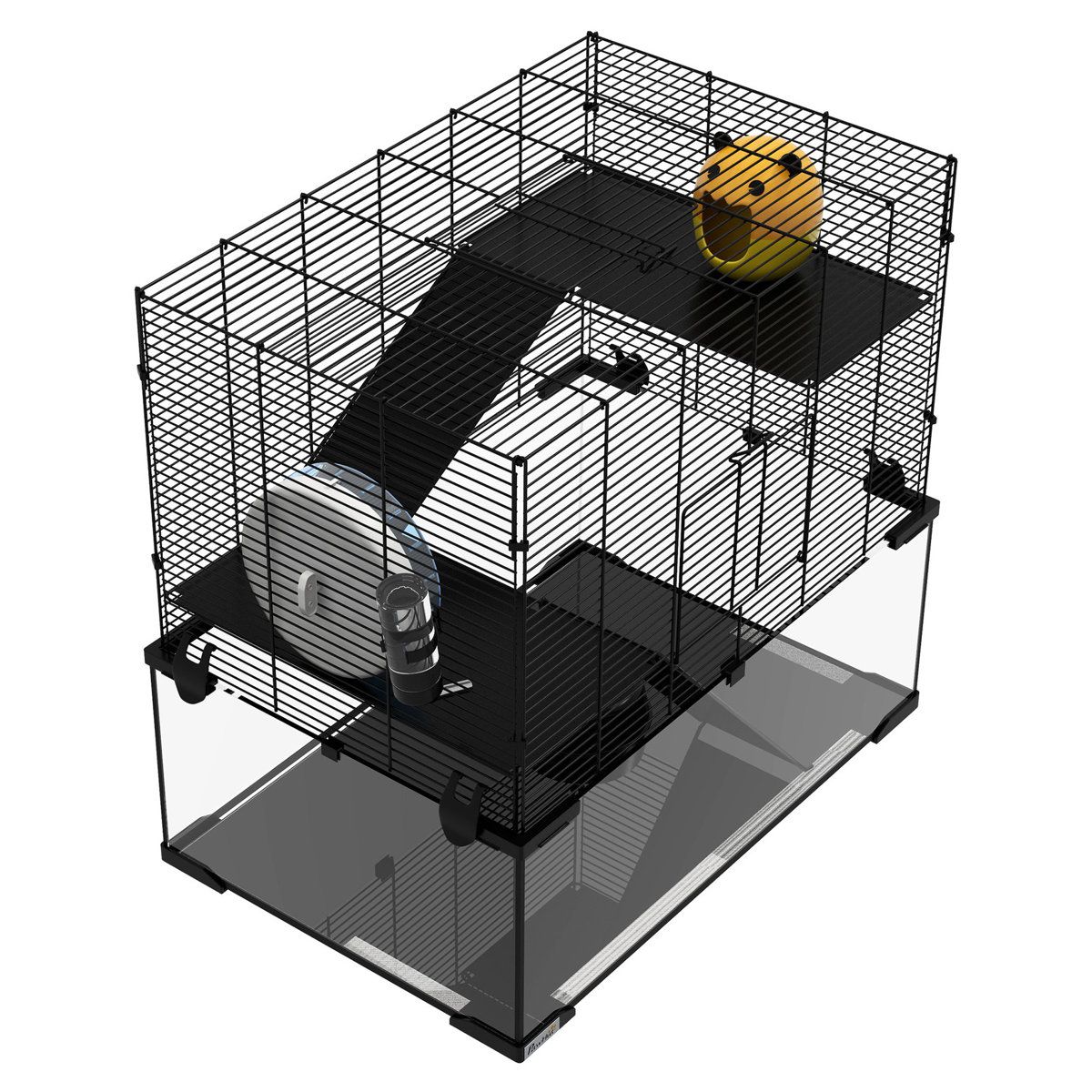 Tucker Murphy Pet™ 23.5" Hamster Shelter, Black, With Glass Basin, Ramps, Platforms, Hut ...